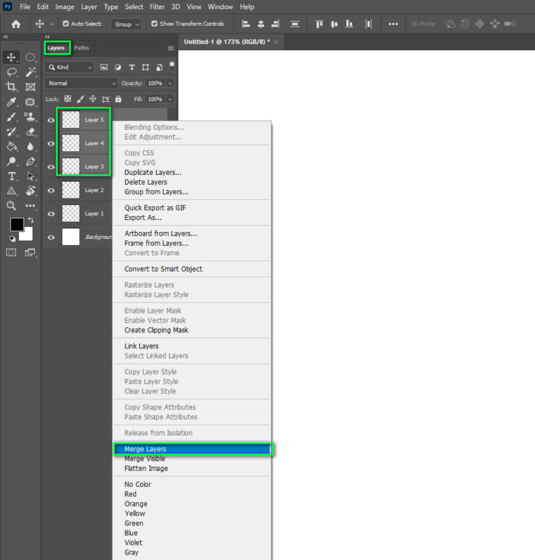 How to merge all layers in photoshop?