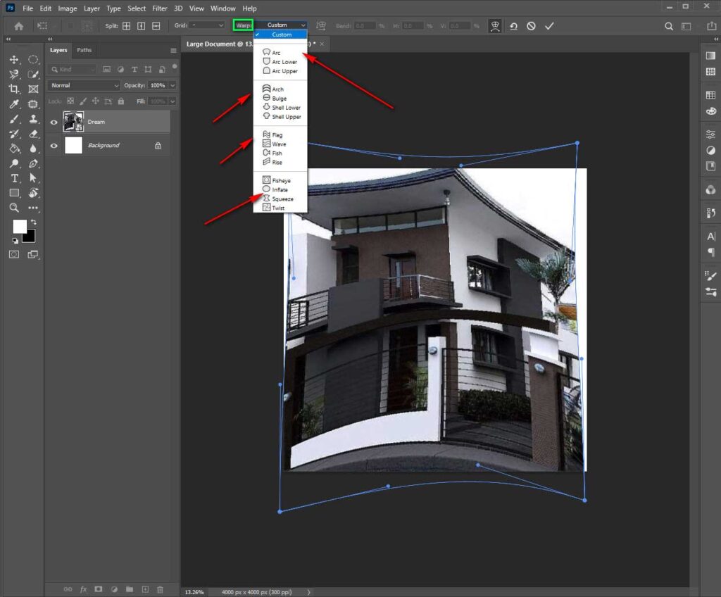 How to curve an image in photoshop?